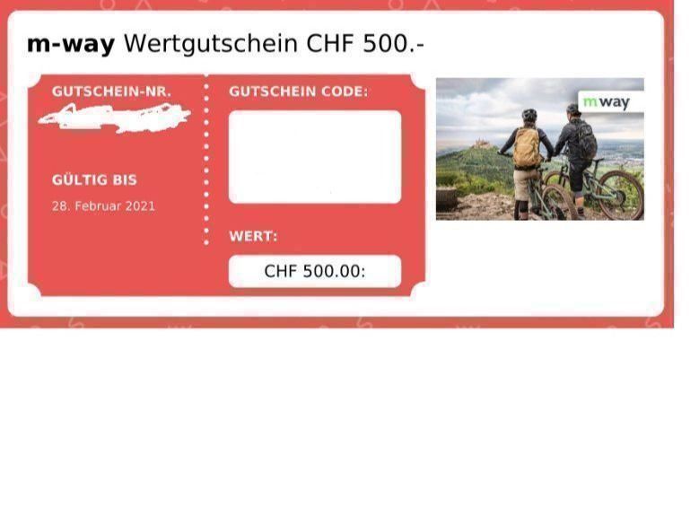 M-Way Gutschein 500 CHF für E-Bike (Neu und originalverpackt) in ...