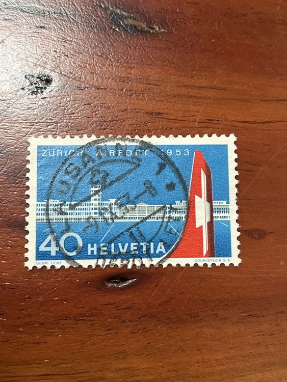 Zürich Airport 1953 Briefmarke 40 Helvetia Schweiz (Gebraucht) in Mägenwil für CHF 1 – mit ...