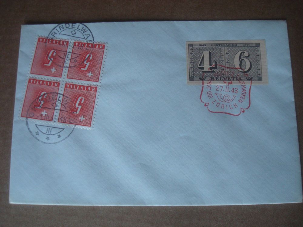 1943 Blockausschnitt ET mit Zusatzmarken Stempel Grindelwald (Gebraucht) in Gordola für CHF 1 ...