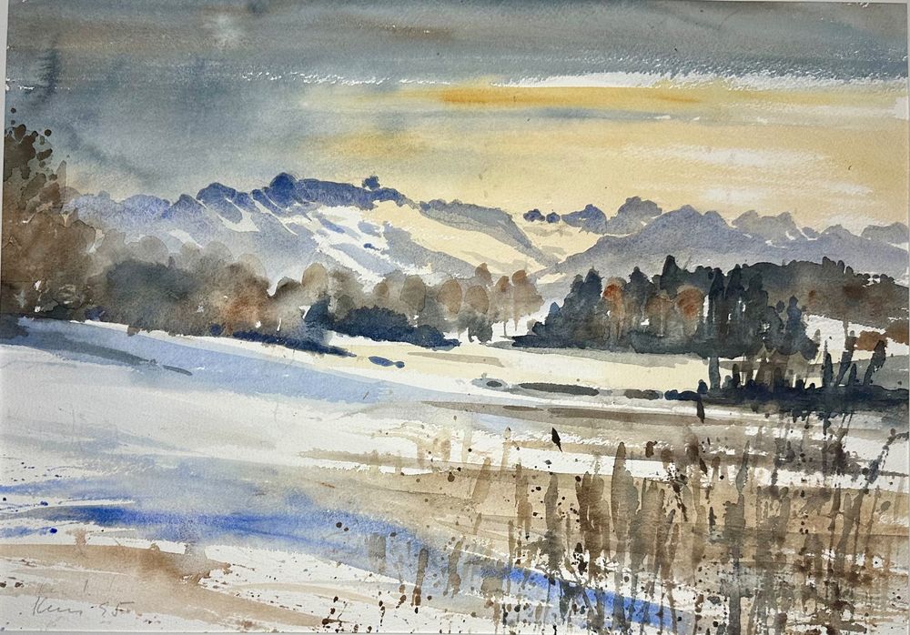 Winterlandschaft bei Hinwill Aquarell Gemälde von Hans Kast | Kaufen auf Ricardo