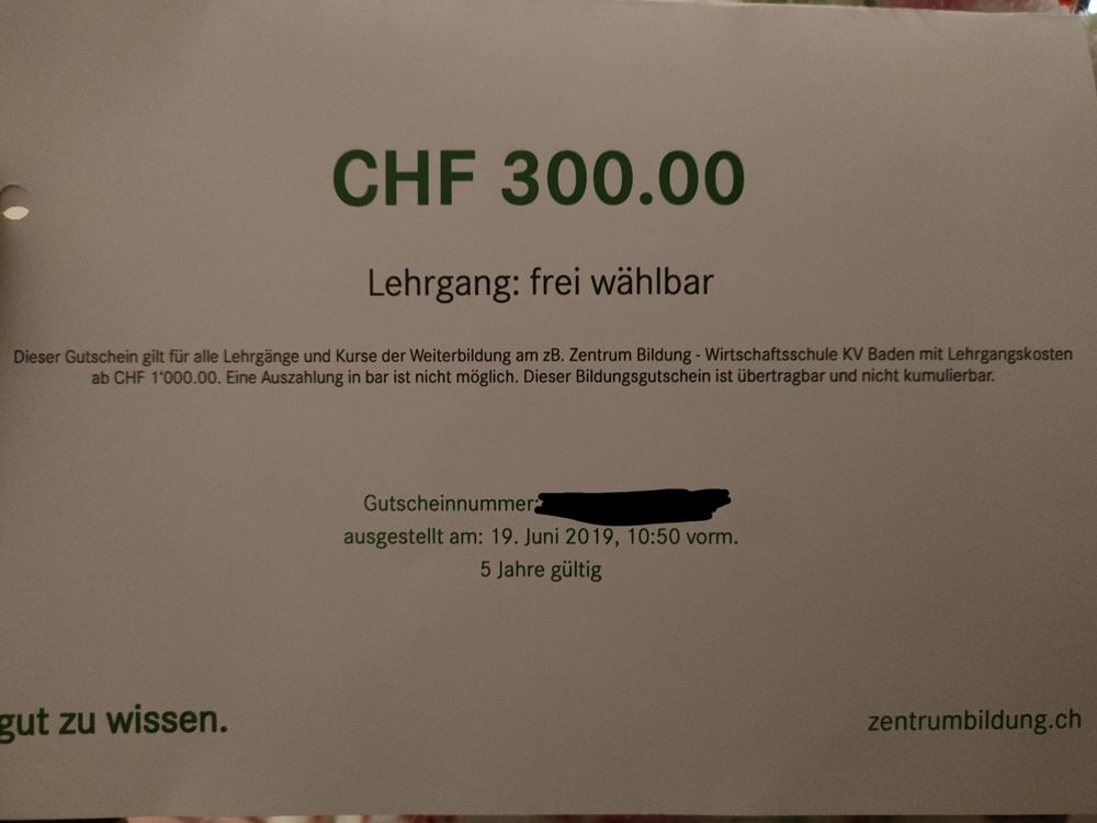 Bildungsgutschein - Zentrum Bildung Baden | Kaufen auf Ricardo