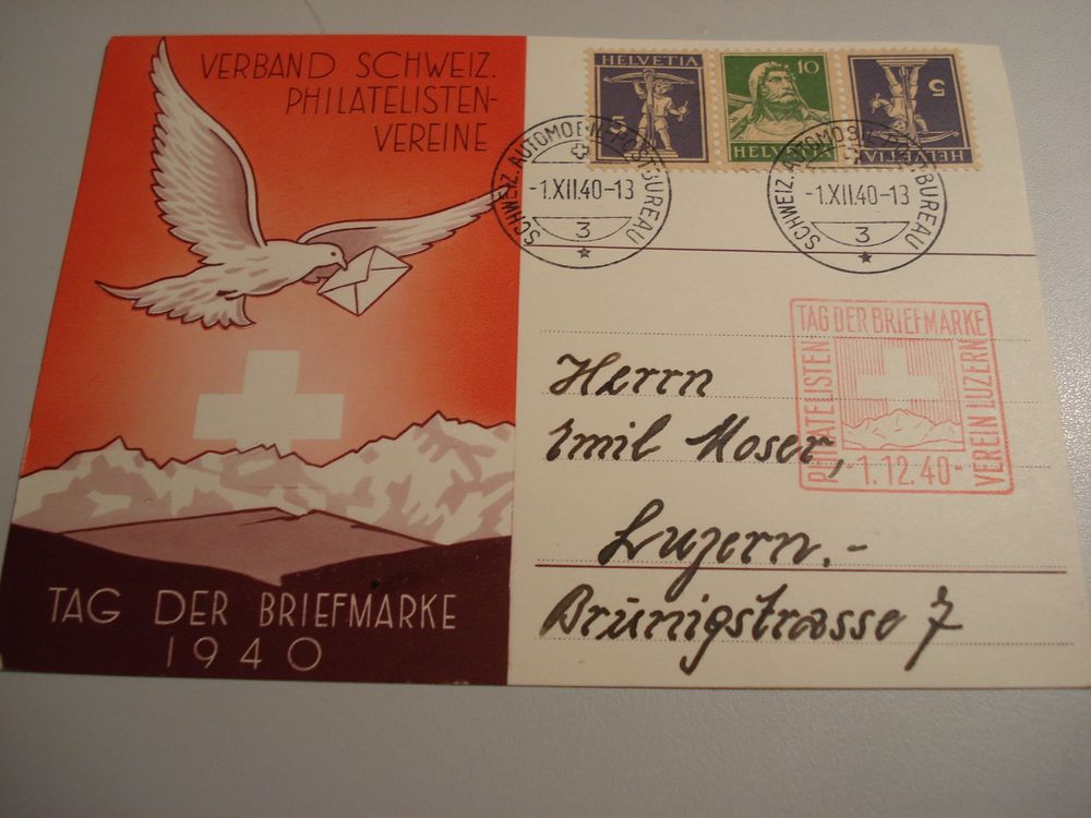 Karte Tag der Briefmarke 1940, gelaufen, Kehrdruck-Tell/Bube (Gebraucht) in Niederwil AG für CHF ...
