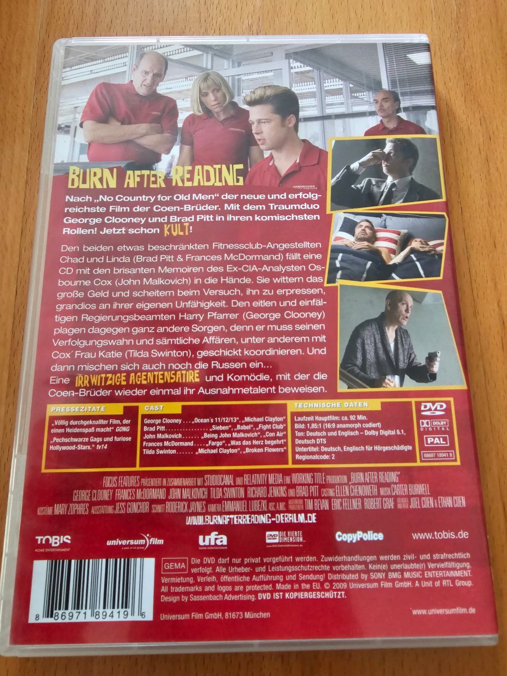 DVD - Burn After Readin (George Clooney & Brad Pitt) (Gebraucht) in ...