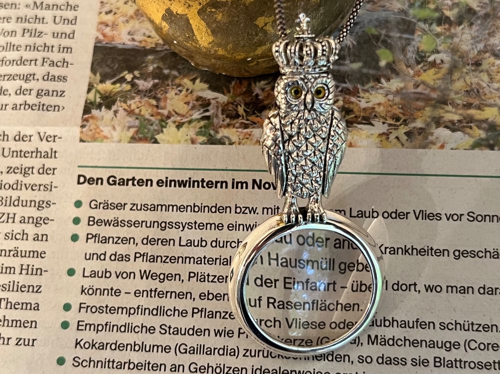 Anhänger Lupe Eule Uhu mit Krone Sterling Silver 925 (Neu (gemäss ...