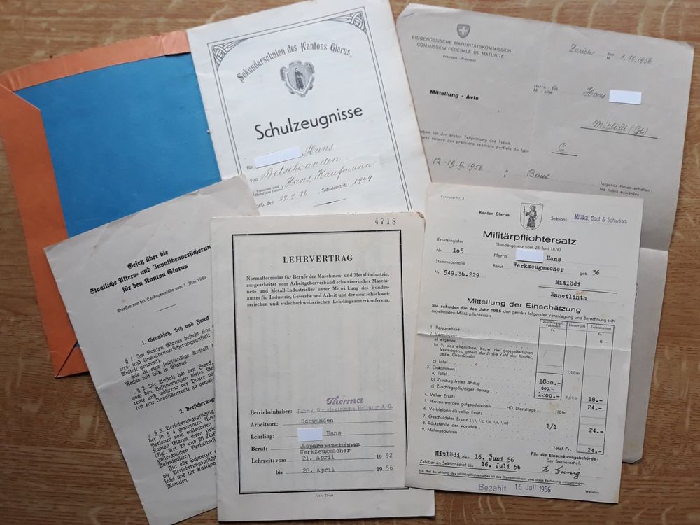Sek Zeugnis u. Lehrvertrag THERMA, 1949/56 (Schwanden) | Kaufen auf Ricardo
