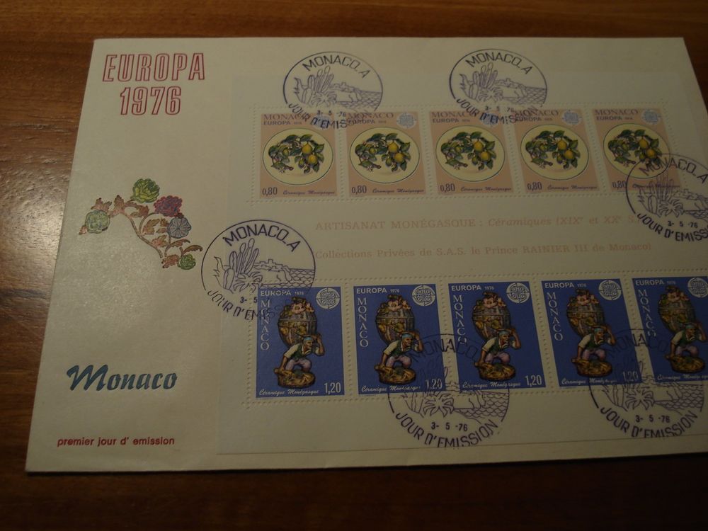 Monaco 1976, FDC Kleinbogen Europamarken (Gebraucht) in Niederwil AG für CHF 1.1 – mit Lieferung ...