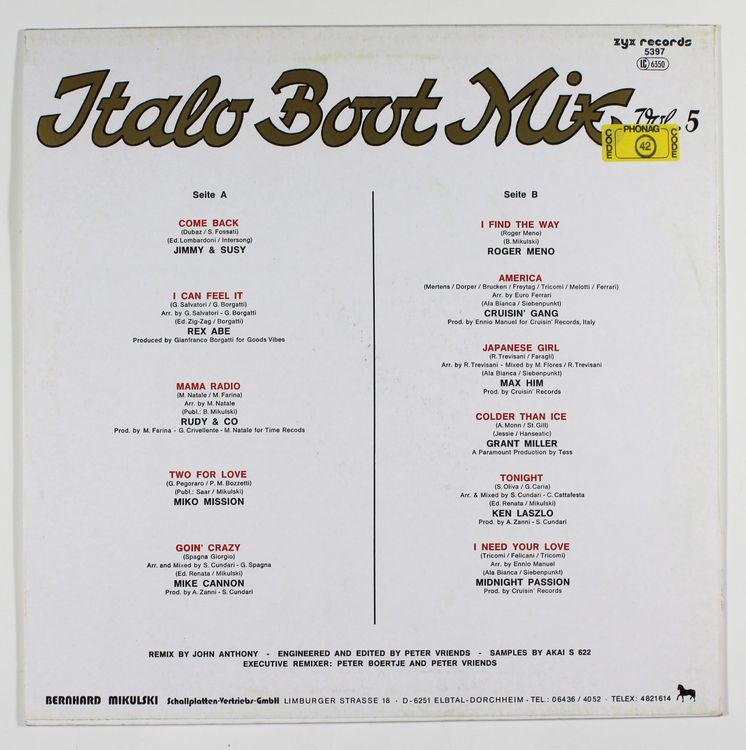 ITALO DISCO - ITALO BOOT MIX Vol. 5 (DJ Nonstop Mix) 1986 (Gebraucht) in Brüttisellen für CHF 6 ...