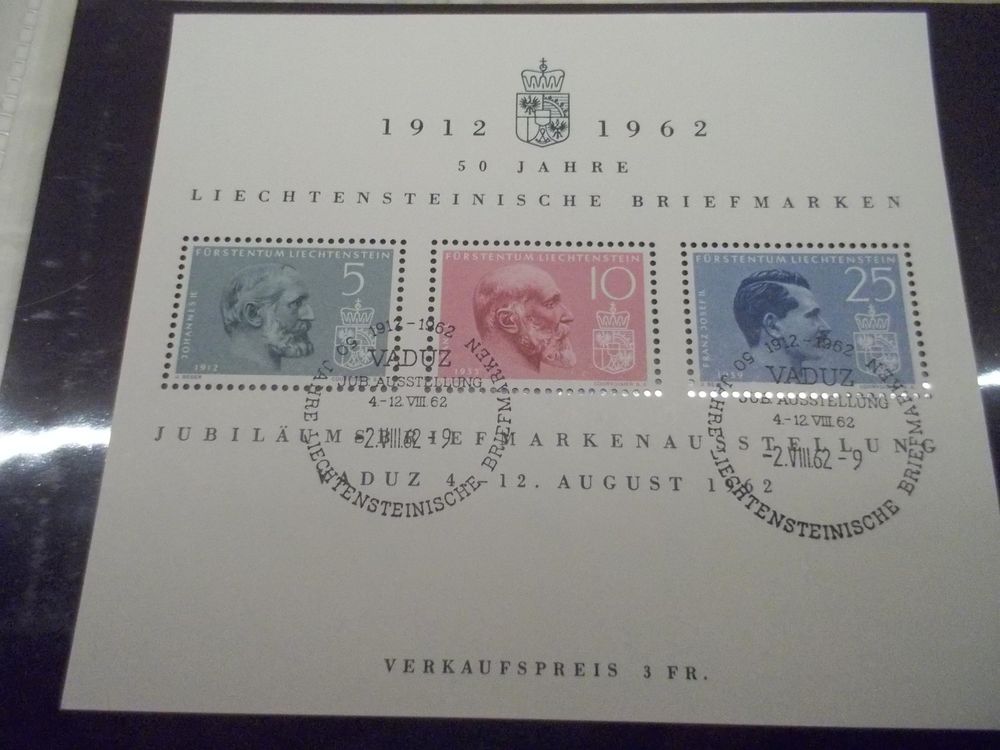 Block Liechtenstein 1962, 50 Jahre Briefmarken o (Gebraucht) in Niederwil AG für CHF 1 – mit ...