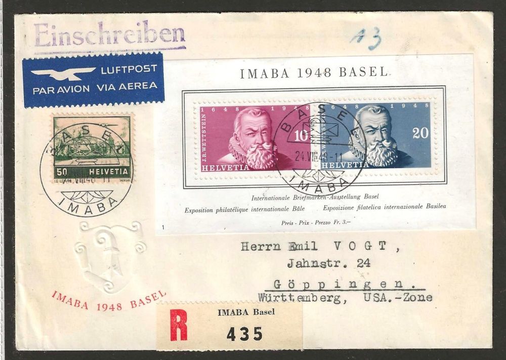 1948 : Imaba Block W31 auf R-Brief (Gebraucht) in Gümligen für CHF 12 – mit Lieferung auf ...