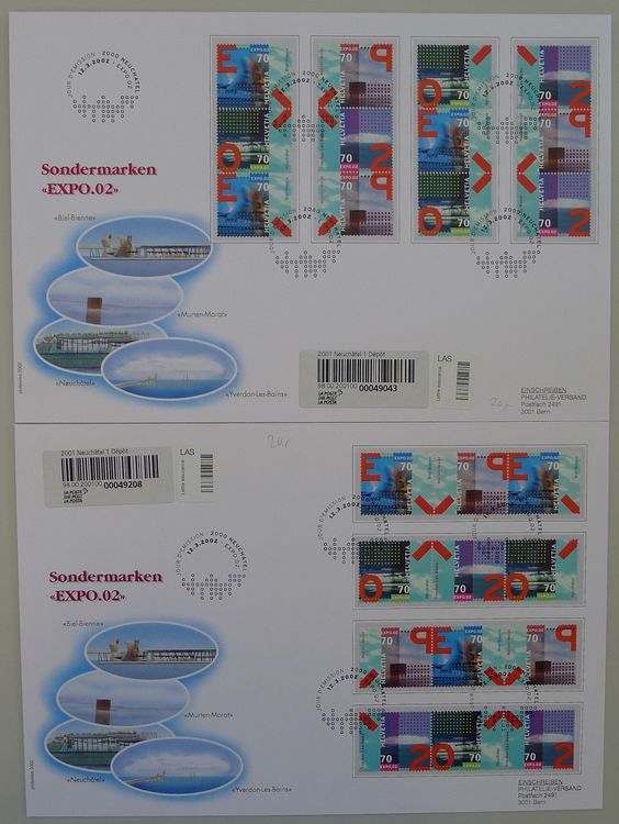 2002, EXPO - zwei LUXUS-BRIEFE mit Varianten; Zusammenhängen (Gebraucht) in Sursee für CHF 9.9 ...
