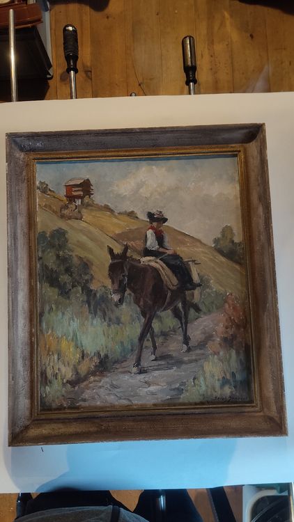 Gemälde Bäuerin auf Esel, gerahmt, signiert Sarah Jeannet? (Gebraucht) in Luterbach für CHF 80 ...
