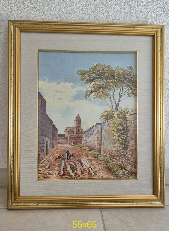 Schönes Ölgemälde, Schäfer mit Schafen, gerahmt | Kaufen auf Ricardo