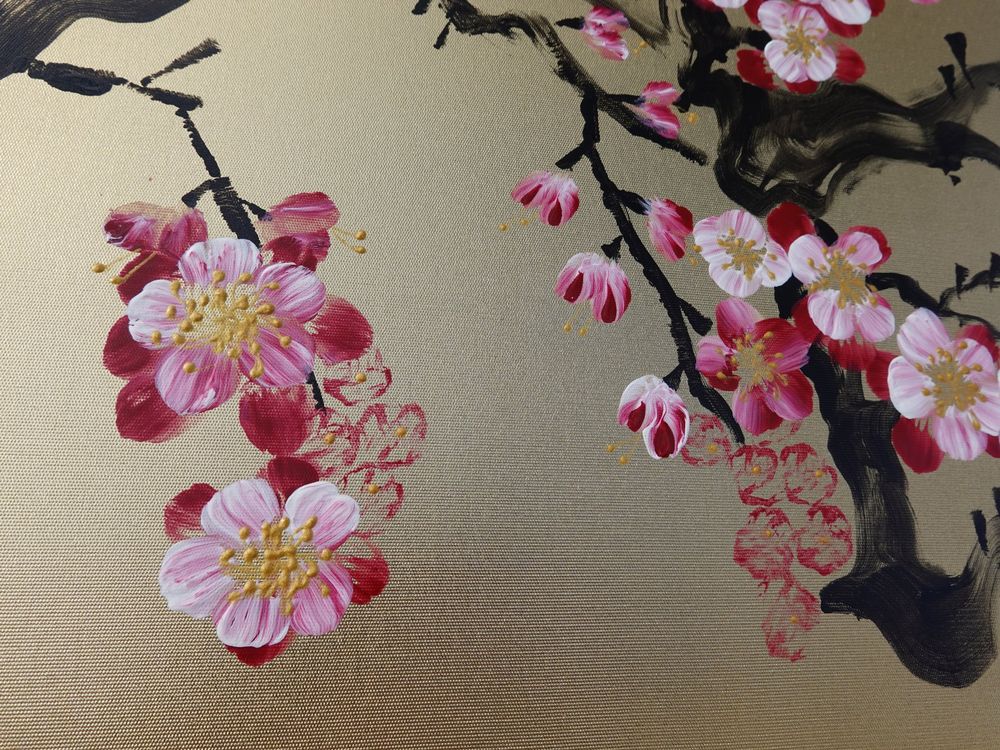 Japanische Sakura J337 ⚡️ Goldene Acrylgemälde 70x100cm | Kaufen auf Ricardo