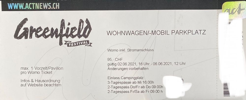 WoMo Wohnwagen Ticket Greenfield | Kaufen auf Ricardo