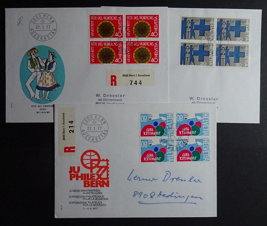 CH 1977, Serie Viererblocks auf 3 FDC's | Kaufen auf Ricardo