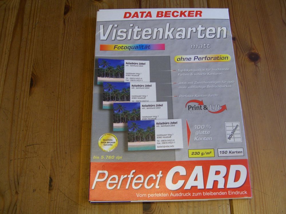 "Data Becker", Visitenkarten in Fotoqualität, matt, 90x50 mm (Neu ...