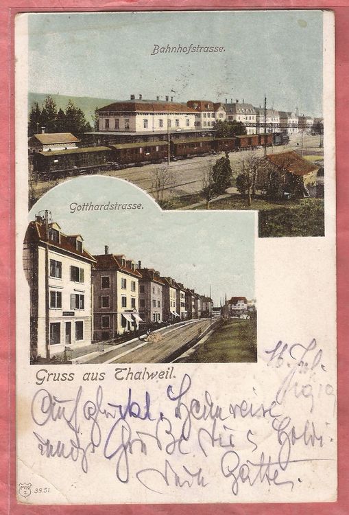Thalwil - Bahnhof und Gotthardstrasse - 1919 gestempelt (Gebraucht) in Fislisbach für CHF 8 ...