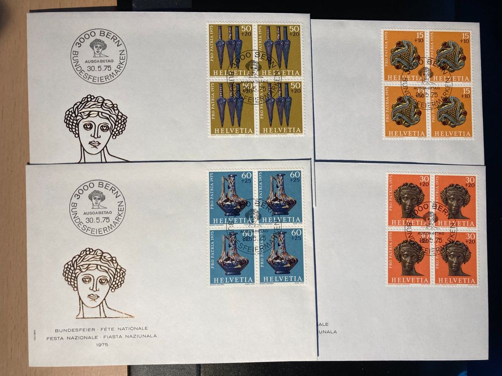 Schweiz 1975 Ersttagsbriefe Satz Pro Patria Archäologie 4er (Neu (gemäss Beschreibung)) in ...
