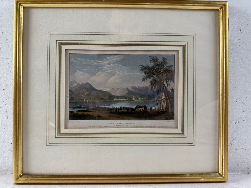 Antike St.Gallen Handkolorierte Stich um 1850 Echtgoldrahmen (Gebraucht) in Neuhausen am ...