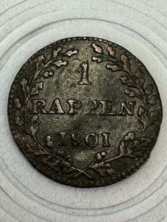 Kantonsmünzen: Helvetische Republik 1 Rappen 1801 (Gebraucht) in Fulenbach für CHF 18 – mit ...