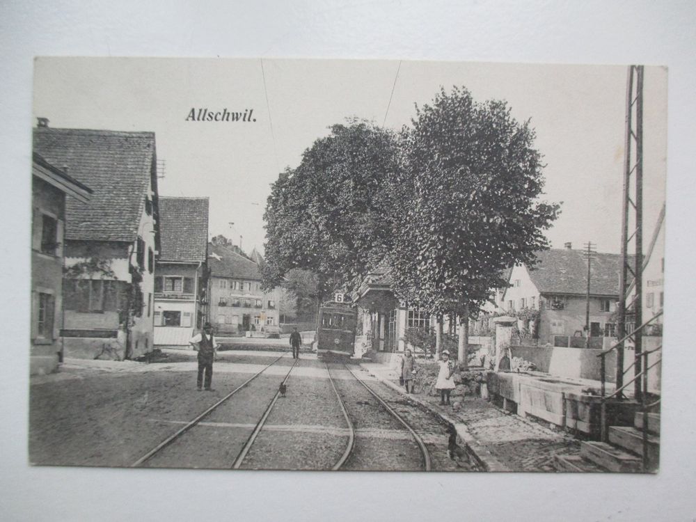 AK Allschwil mit Tram belebt Stempel Heerespolizei Allschwil (Gebraucht ...