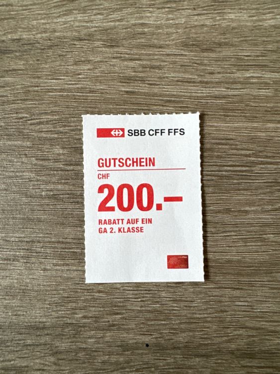 SBB GA Gutschein 2. Klasse für Neukunden. 200 CHF Rabatt (Neu und originalverpackt) in Suhr für ...