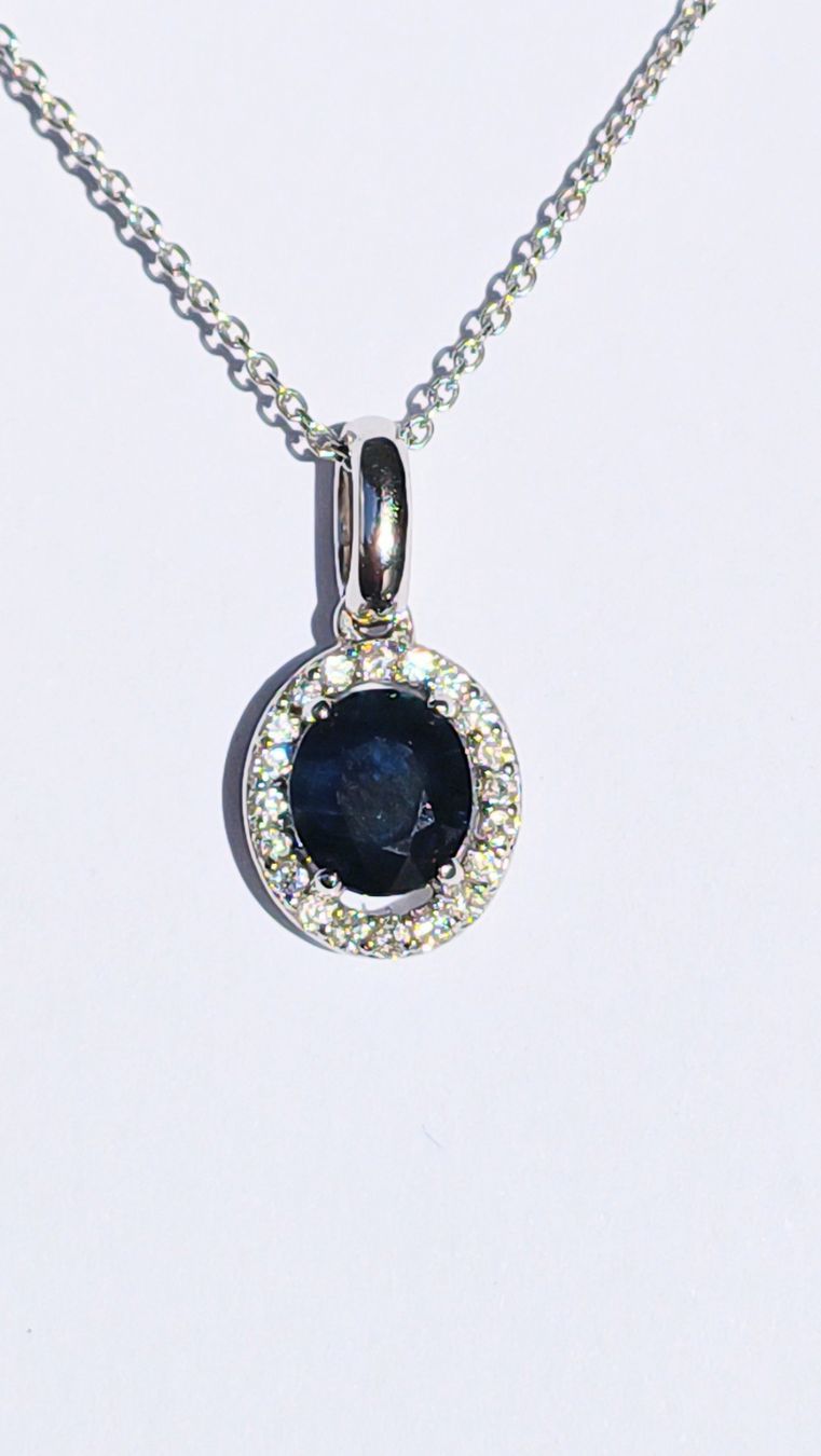 Weißgoldkette 18 kt mit natürlichem Saphir (2,00 ct) (Neu (gemäss ...