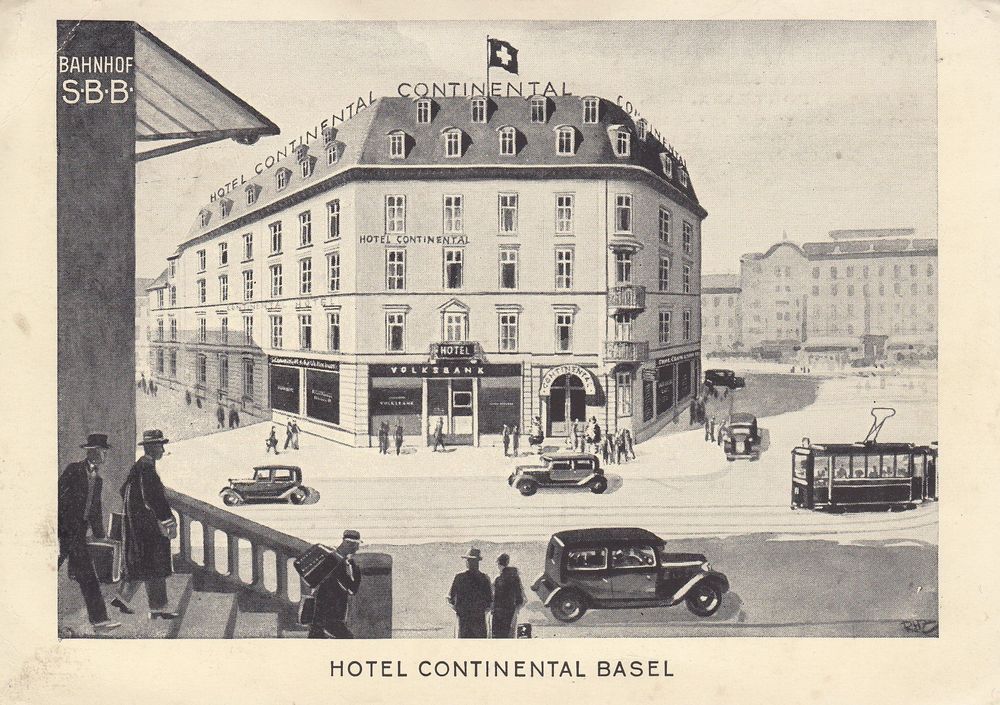 Basel BS - Tram und Oldtimer / Hôtel CONTINENTAL um 1938 (Gebraucht) in ...