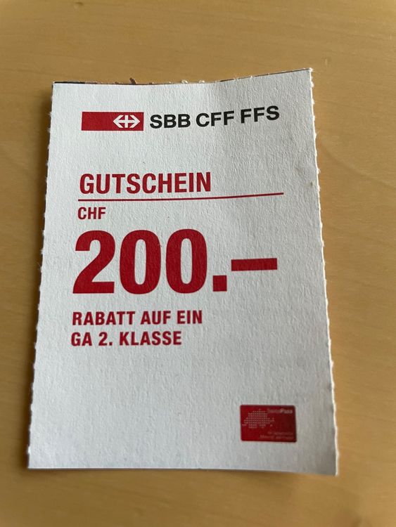Gutschein SBB 200.- / auf ein GA 2. Klasse (Neu (gemäss Beschreibung)) in Benken SG für CHF 65 ...