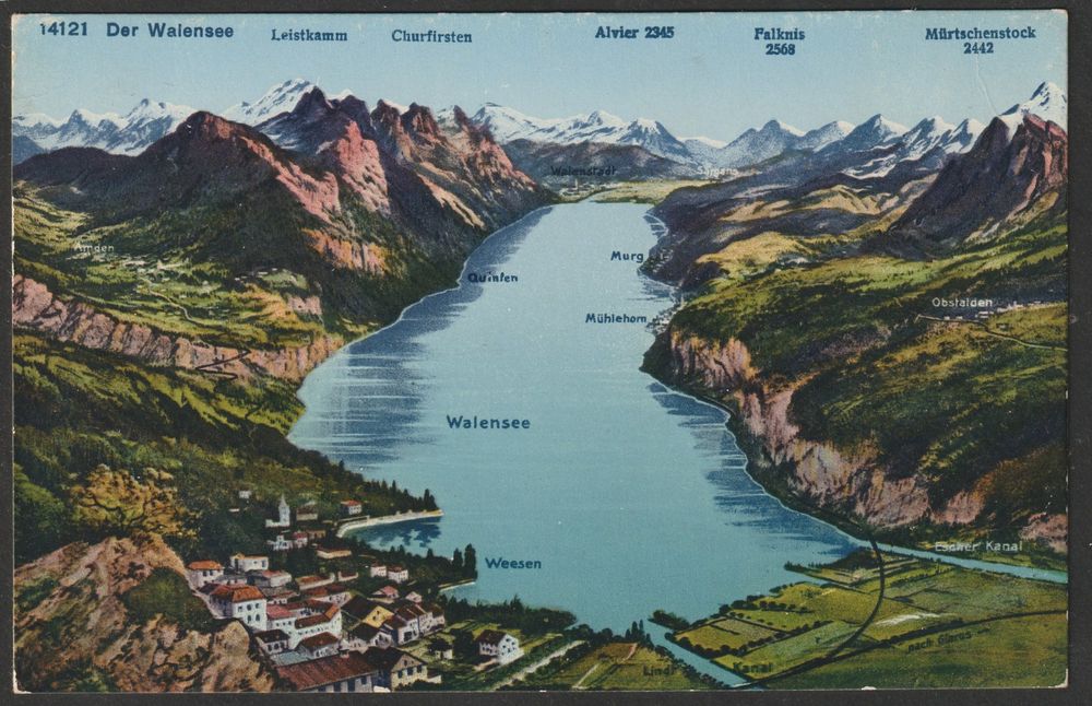 AK SG: ungel., Vogelschau Walensee-Region v. WEESEN aus | Kaufen auf Ricardo