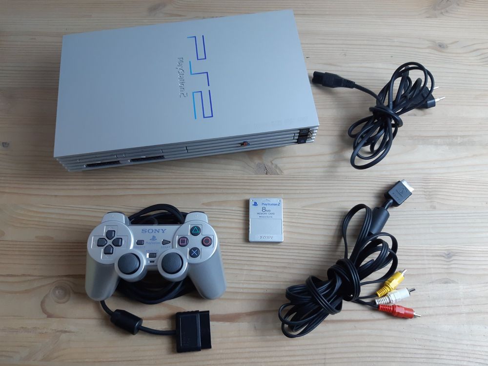 SONY Playstation 2 PS2 Satin Silver Silbern Silber + Zubehör (Gebraucht ...