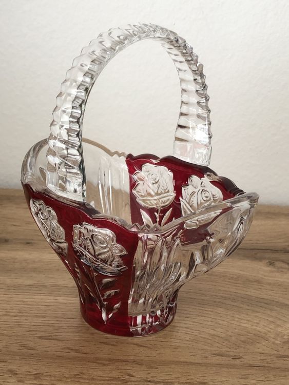 Kristall Korb rot mit Rosen Muster, Vintage Deko,Top! (Gebraucht) in ...
