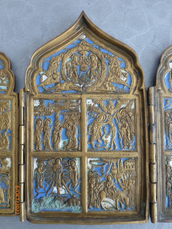 Antike Ikone, Reisealtar mit Email blau, weiss, grün | Kaufen auf Ricardo