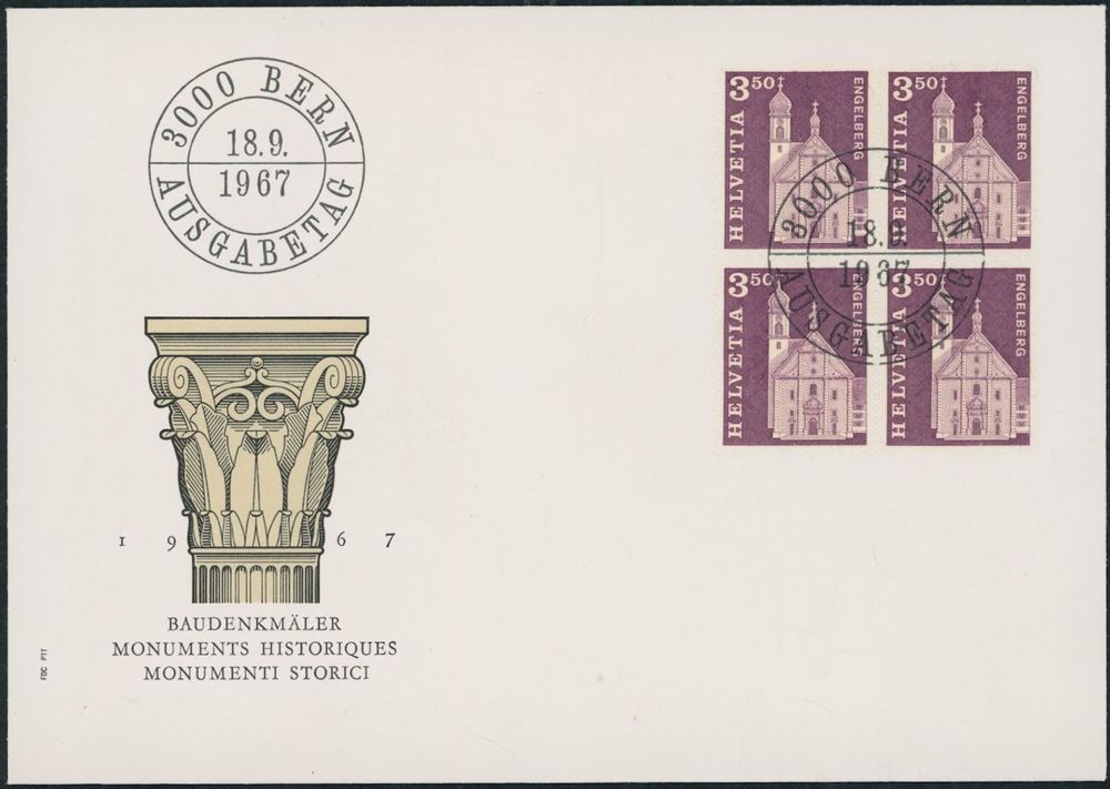 1967 - Baudenkmäler III - FDC U4 (Gebraucht) in Schindellegi für CHF 50 – mit Lieferung auf ...