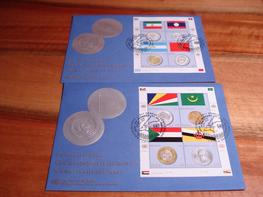 2 FDC UNO Genf, 2010, Blocks Münzen und Flaggen | Kaufen auf Ricardo