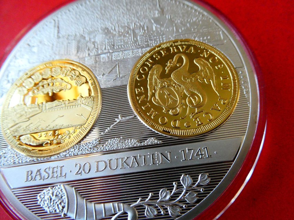versilberte Riesenmedaille 70 mm PP, Basel 20 Dukaten 1741 (Neu (gemäss ...