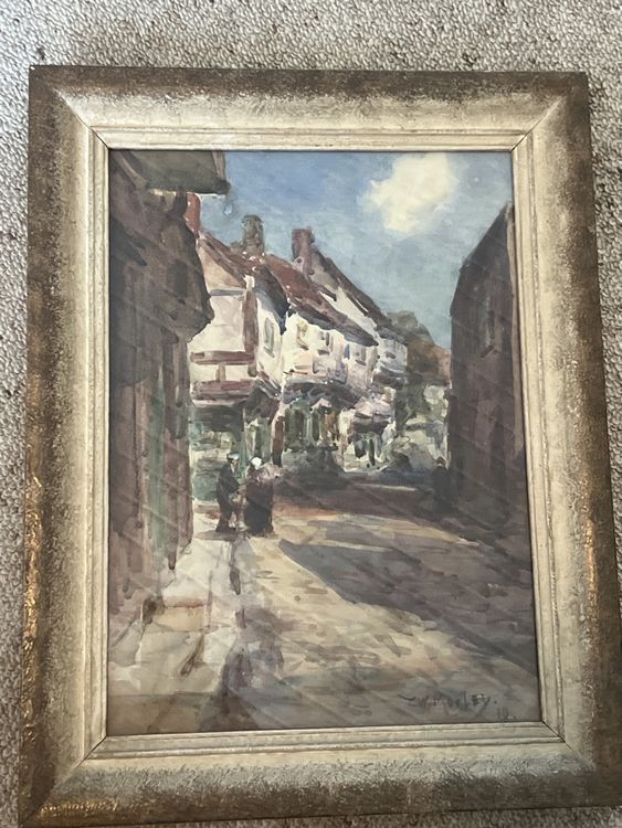 Aquarell "Strassenszene", signiert T.W.Morley, gerahmt. | Kaufen auf Ricardo