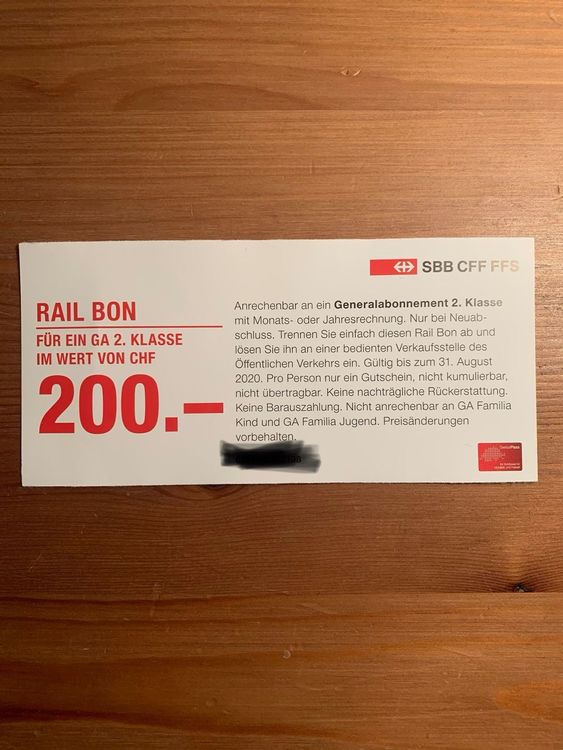 Gutschein SBB GA 2. Klasse Wert 200.- (Neu (gemäss Beschreibung)) in Zürich für CHF 78 – mit ...