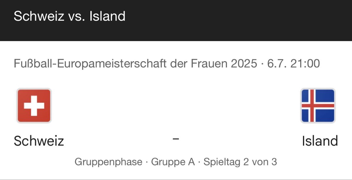 Uefa Euro 2025: Schweiz - Island (2 Sitzplätze) in Bern (Neu und originalverpackt) in Zollikofen ...