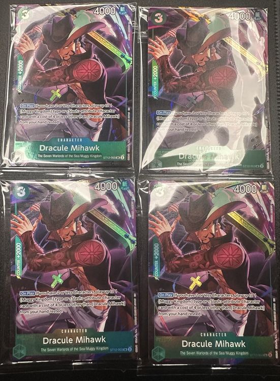 4x Sealed Dracule Mihawk ST12-003 PROMO CARD ONE PIECE (Neu und ...