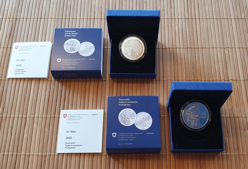 Gedenkmünzen Fr.20.-- PP mit Zertifikat Sustenpass/Feuerwehr | Kaufen auf Ricardo