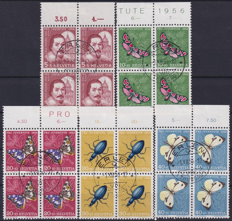 1956, PJ J163-167 Serie Viererblöcke aus Erlen ET, SBK: 80.- | Kaufen ...