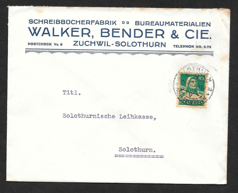 Zuchwil - Solothurn illustrierter Brief Walker 31.7.1929 (Gebraucht) in ...