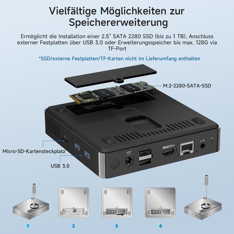 Leiser Lüfterloser Mini PC N4000 8GB RAM 128GB Speicher (Neu und ...