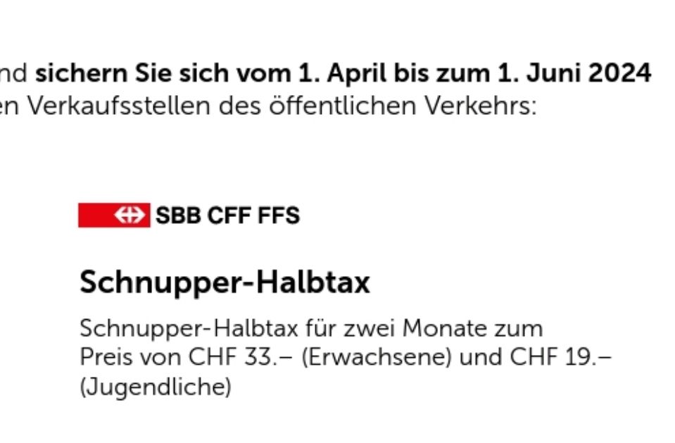 SBB Halbtax Schnupperabo für 33.- CHF (Neu und originalverpackt) in Evilard für CHF 2.5 – mit ...