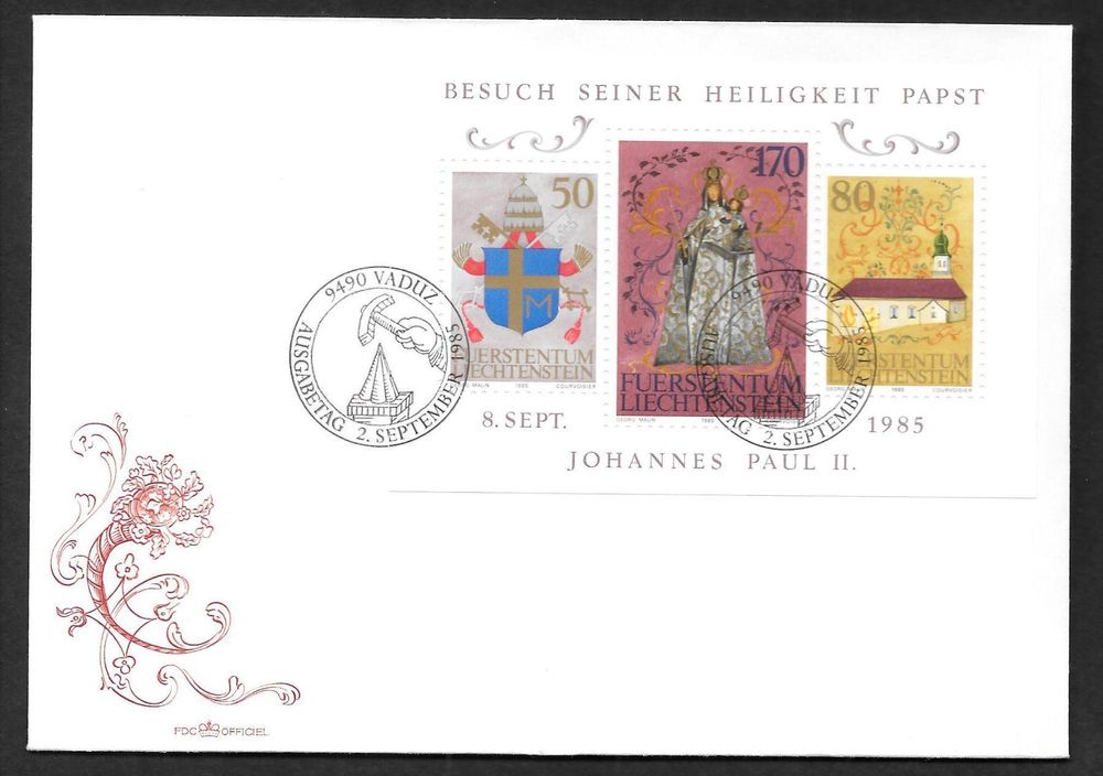 Liechtenstein FDC Block 820 Papst Johannes ET 2.9.1985 (Neu (gemäss Beschreibung)) in Olten für ...