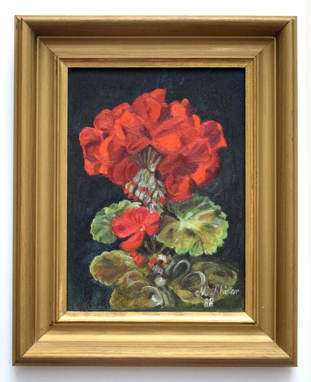 Ölgemälde Stillleben Blumen Geranium Geranien sign. Rhiner (Gebraucht ...