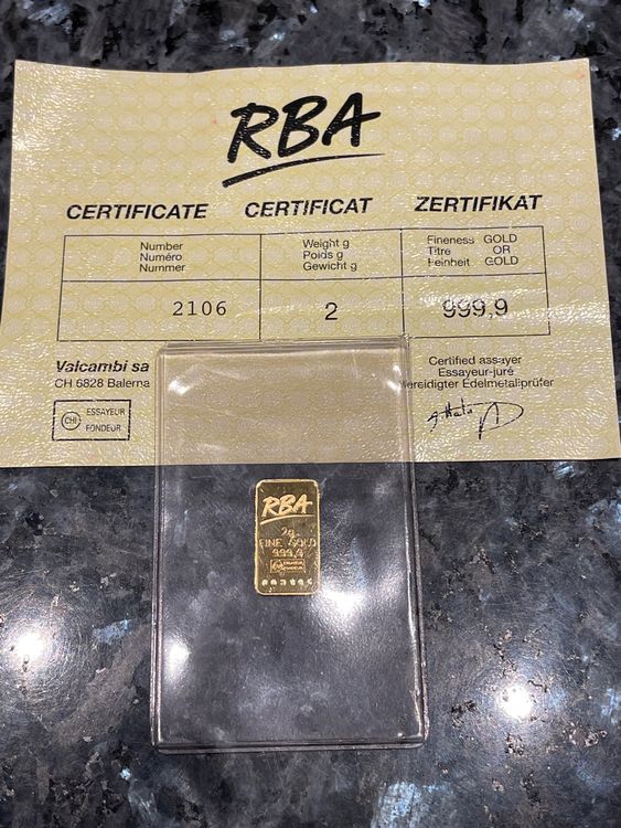 Goldbarren RBA 2g Nr 2106 (Neu und originalverpackt) in Schlossrued für ...