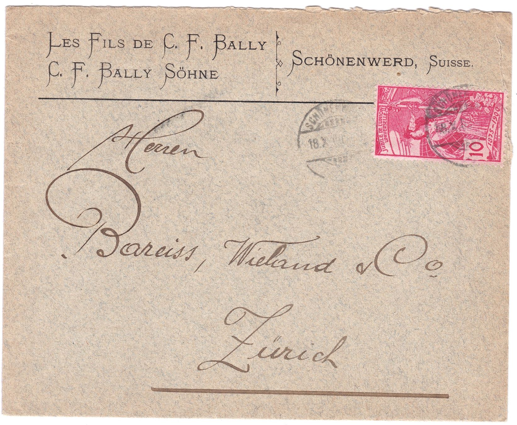 1900 Bally Schönenwerd, UPU 10c ZNr. 78A auf Firmenbrief (Gebraucht) in Basel für CHF 3 – mit ...