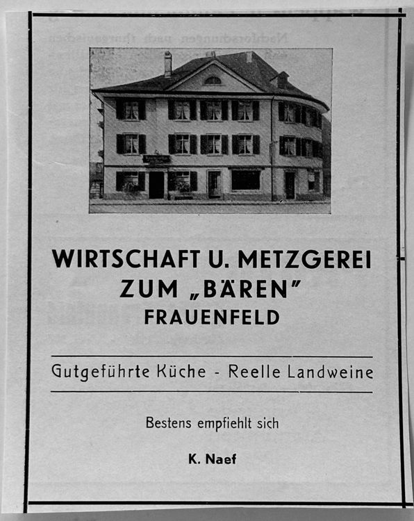 Vintage Reklame, Wirtschaft & Metzgerei, Bären, Frauenfeld (Gebraucht) in Frauenfeld für CHF 3.8 ...